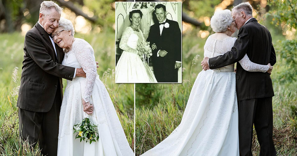 Couple wears original wedding attire for their 60th anniversary ...